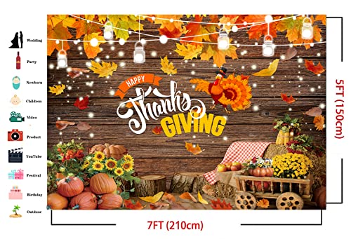 Dudaacvt 7x5ft Thanksgiving Photography Backdrop Rustic Wooden Floor Barn Harvest Background Thanksgiving Turkey Autumn Pumpkins Backdrop Thanksgiving Party Decoration Backdrop D643