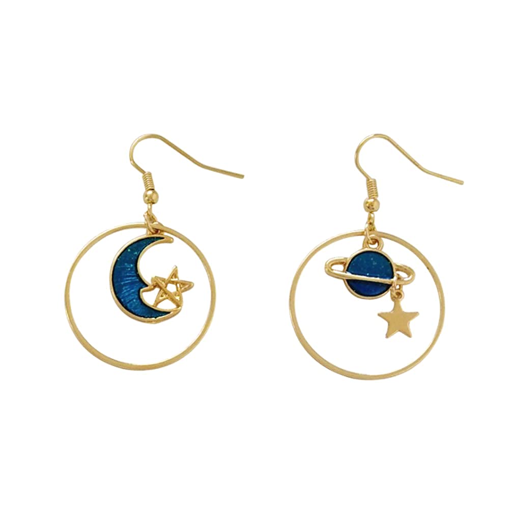 Enamel Moon Star Earth Planet Drop Hook Earrings Long Pendant Dangle Earrings Jewelry for Women Girls Creative and Useful
