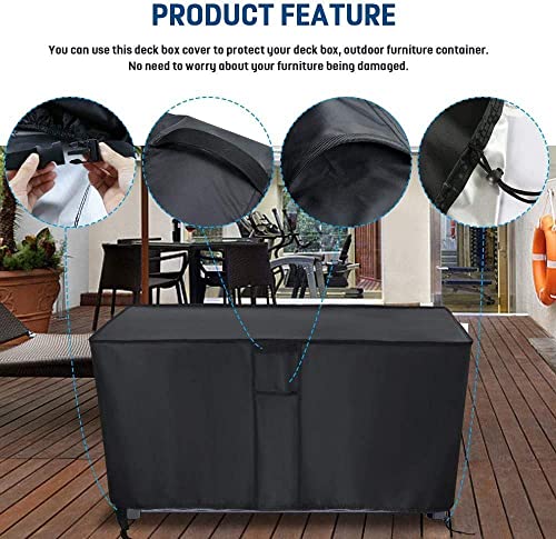 Kingling Deck Box Cover, Outdoor Storage Box Cover for YITAHOME 100 Gallon/Keter 80 Gallon Deck Box, Waterproof Outside Storage Bench Deck Boxes Covers Black (50" L x 22" W x 25" H)