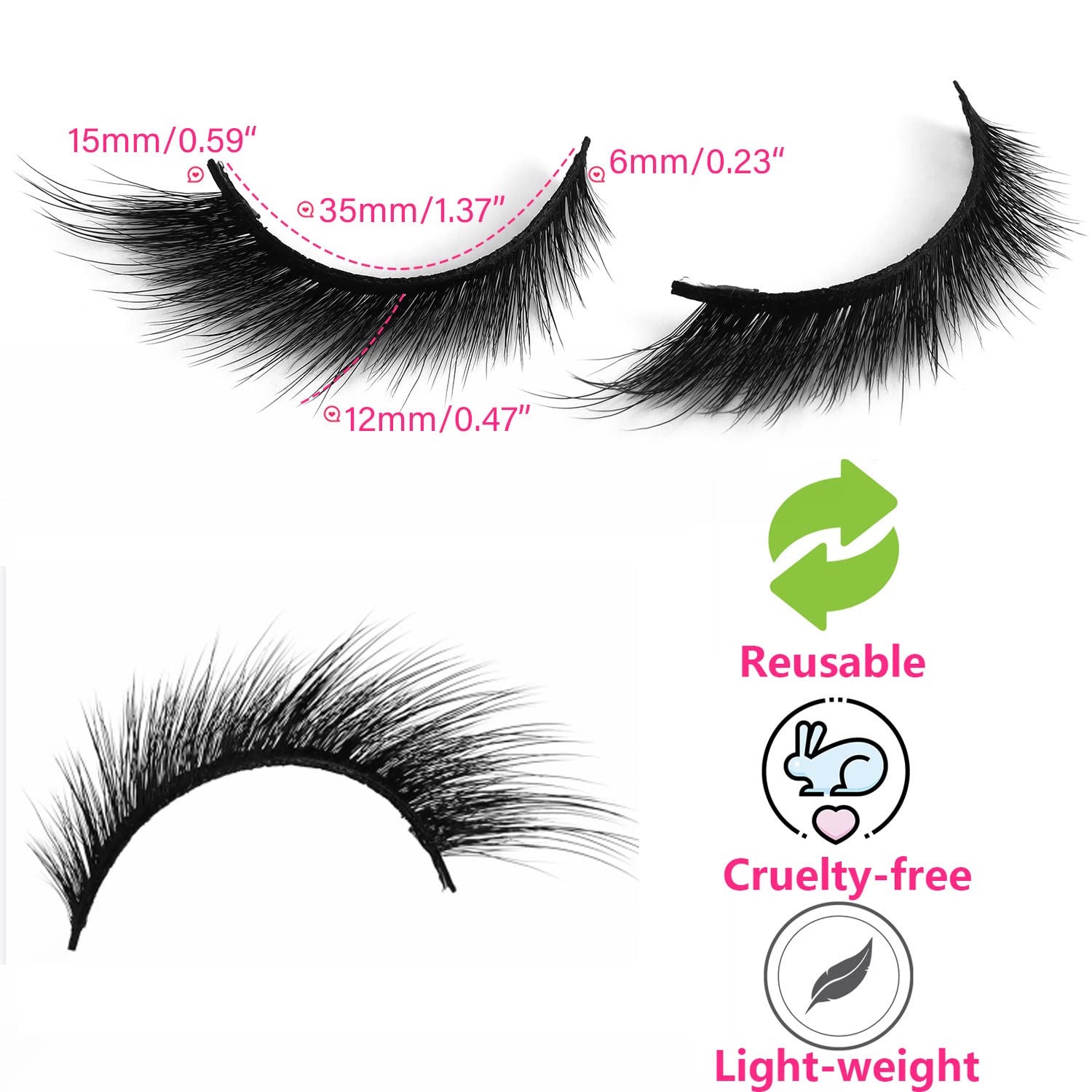 gootrades Cat Eye Lashes Fox Eyelashes 3D Faux Mink False Eyelashes, 5 Pairs Winged Eyelashes 15mm Natural Look L Shape Mimic Eyelashes Extension(Style-02)