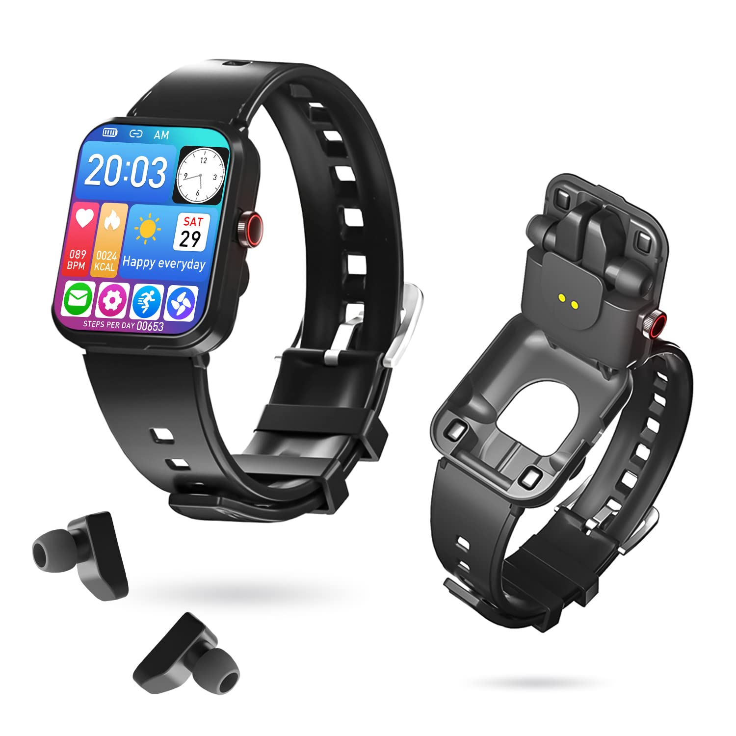 Hold Young Smart Watch with Earbuds 2 in 1 Bluetooth Smart Watch for Android iPhone TWS Smartwatch with Heart Rate Blood Pressure Phone Call for Men Women