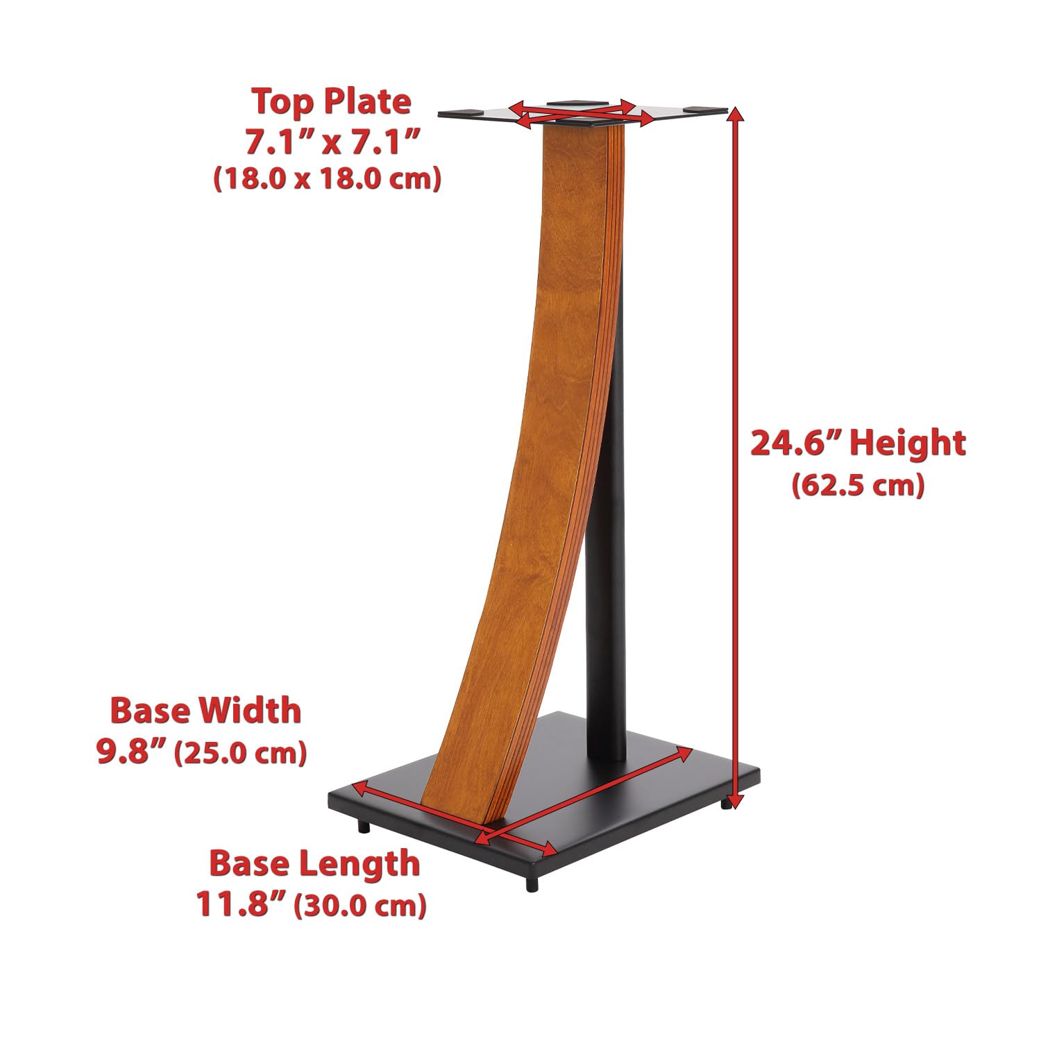 EXIMUS One Pair Fixed Height Universal Speaker Floor Stands with Real Wood - 290 Series (EX-290FW)