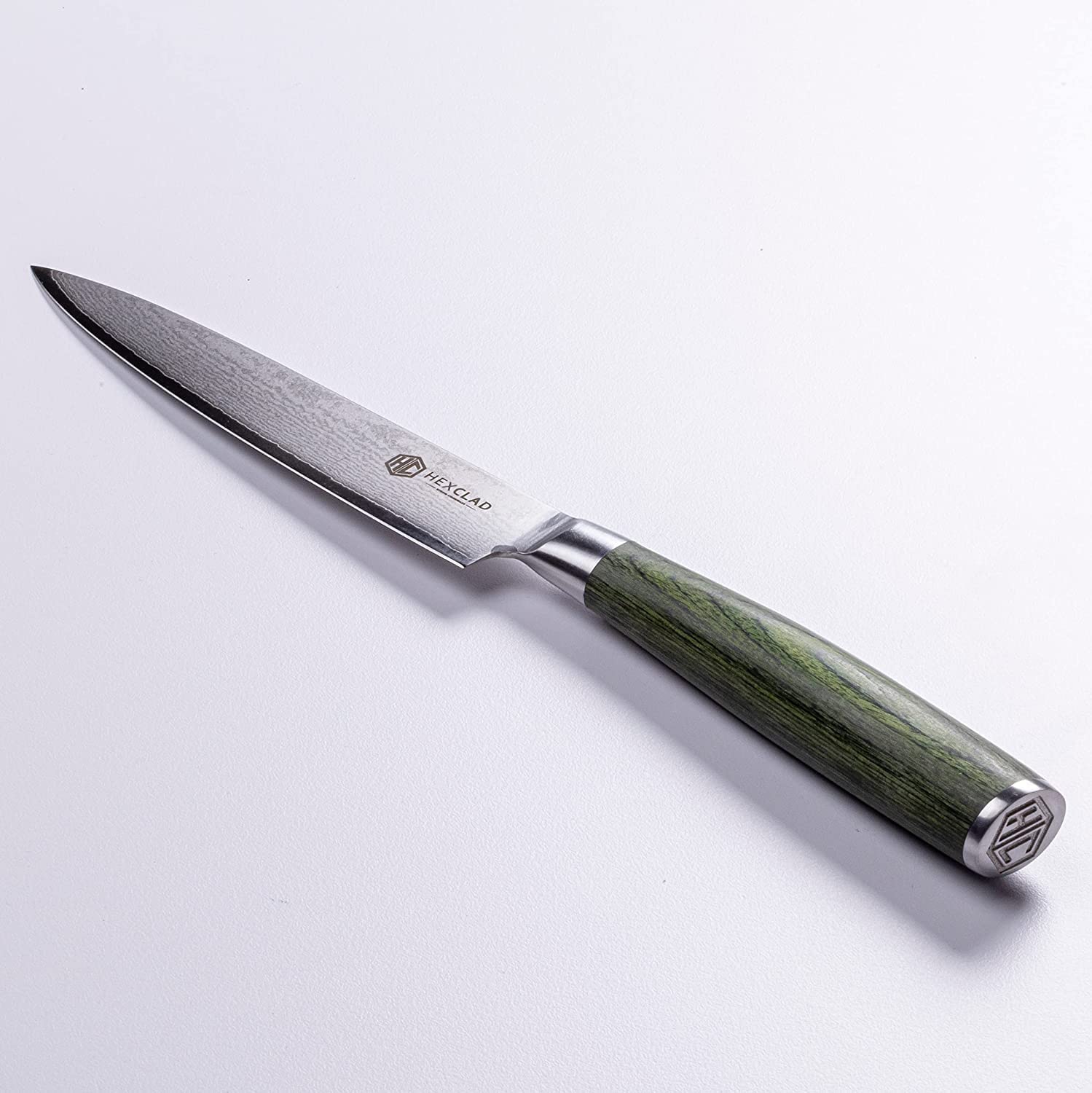 HexClad Utility Knife, 5-Inch Japanese Damascus Stainless Steel Blade Full Tang Construction, Pakkawood Handle
