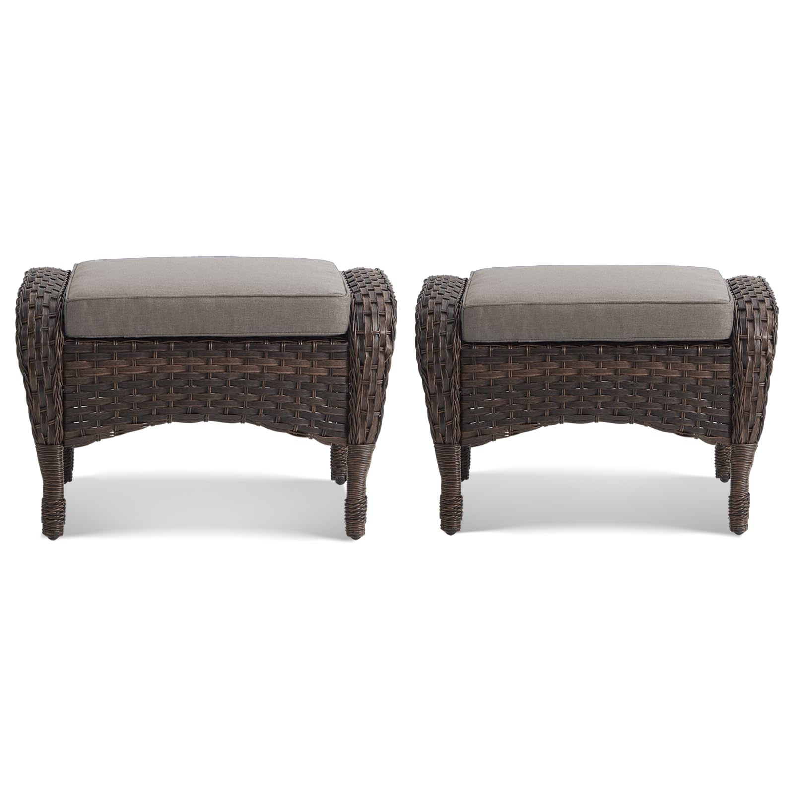 HUMMUH Outdoor Ottoman-Patio Rattan Footstool with Cushions