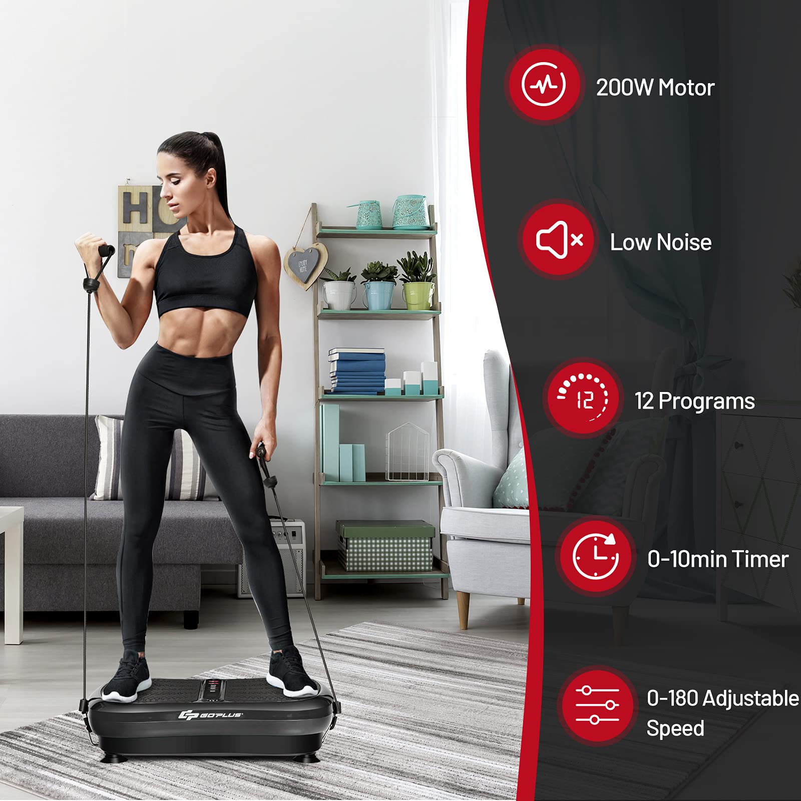 Goplus 3D Vibration Plate Exercise Machine, Vibration Fitness Platform, Loop Bands, 180 Speed Adjustment, 0-10Mins Timer, for Weight Loss, Toning & Wellness (Black)