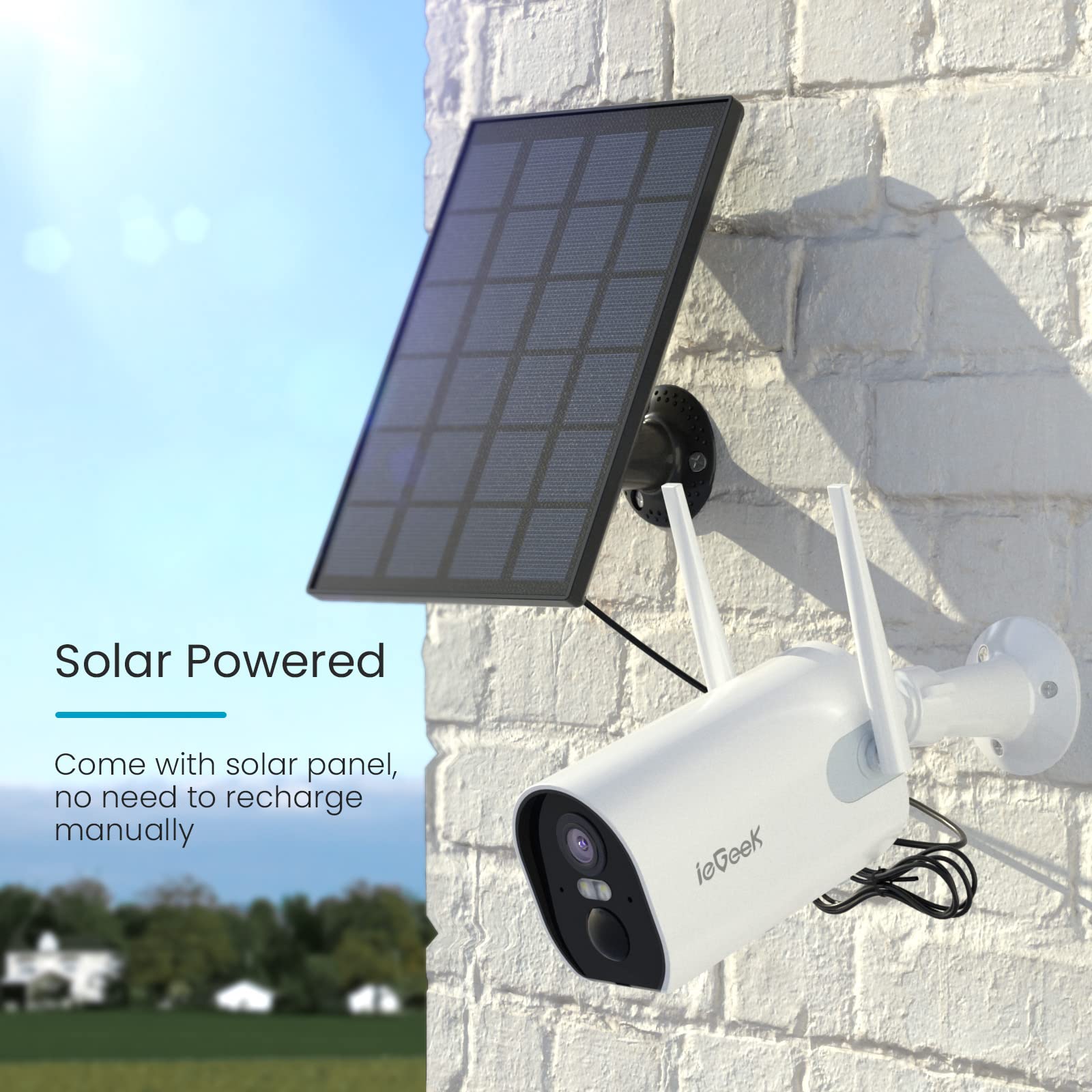 ieGeek Solar Security Cameras Wireless Outdoor, Floodlight Camera, 2K QHD Home Security Camera, 800Lumens, Color Night Vision, AI Motion Detection, Smart Siren & Lighting, 2 Way Audio, Work with Alexa