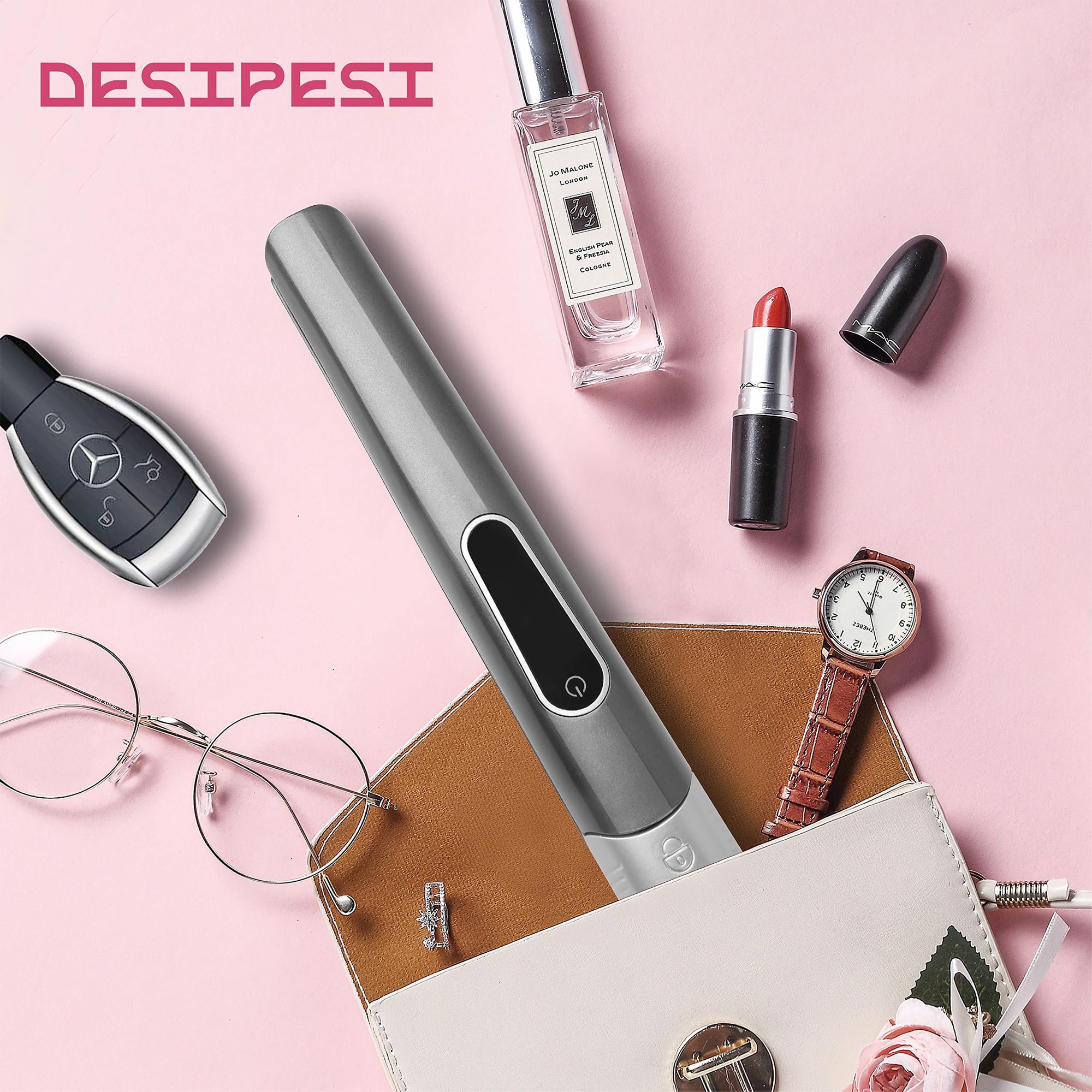 DESIPESI Cordless Hair Straightener and Curler, 2 in 1 Portable Mini Flat Iron & Curling Iron, Fast Heating & Titanium Plate Straightener Curling Iron with 3 Adjustable Temp, LCD Temp Display