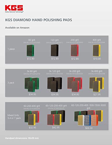 KGS PRO-PAD Diamond Hand Polishing pads (3 Pack, Combination set (grit 60, 200, 400))