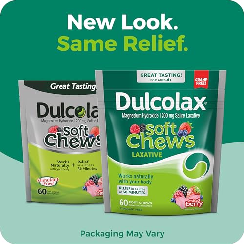 Dulcolax Soft Chews Saline Laxative Gentle Constipation Relief, Magnesium Hydroxide 1200mg, 60 Count, Black Cherry Flavor