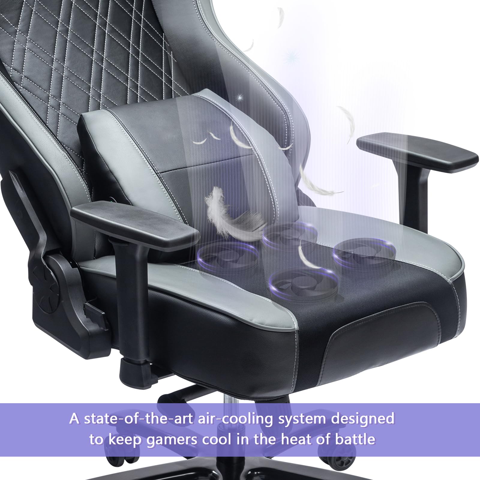 Fantasylab 400lb Gaming Chair Big and Tall Gaming Chair Breathable Computer Chair, 3-D Adjustable Armrest Air-Cooling System Heavy Duty Metal Base