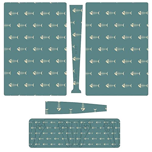 Fish Sceletons Full Protective Skin Cover Design Wrap Decal Sticker Compatible with PS5 Digital Edition Console and Controller