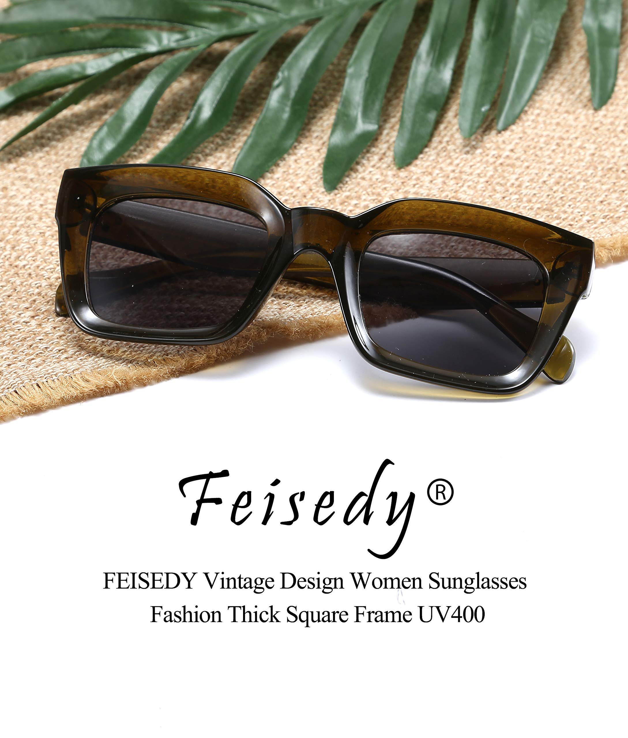 FEISEDY Classic Women Sunglasses Fashion Thick Square Sun Glasses Chunky Frame UV400 B2471