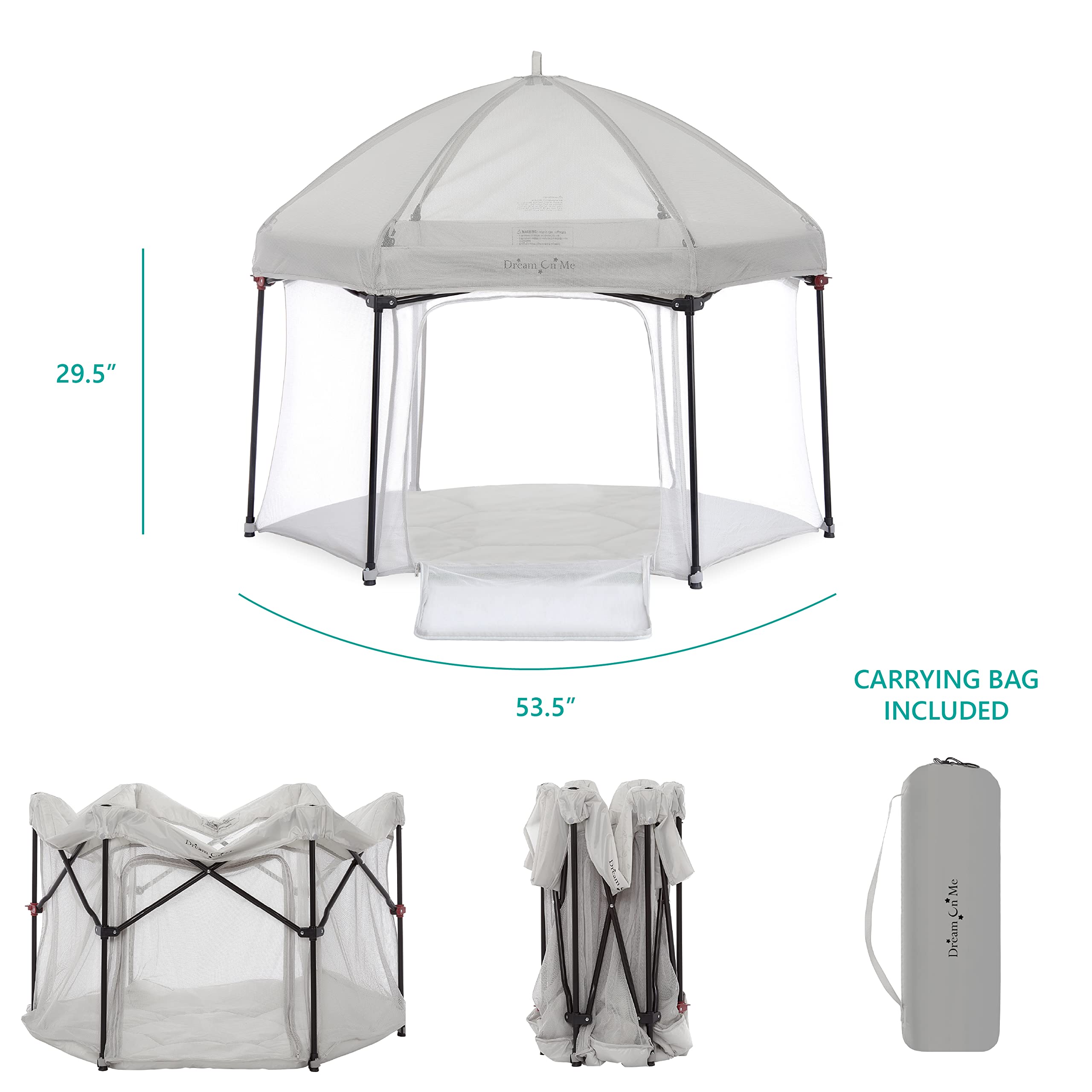 Dream On Me Onyx Playpen Set with Canopy, Grey