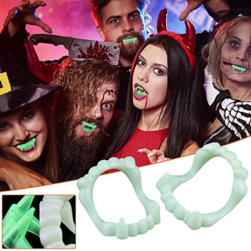 IFOTIME Teeth Halloween Luminous Denture Scary White Horror Teeth Green Fake Tooth Care Led Light Teeth (B, One Size)