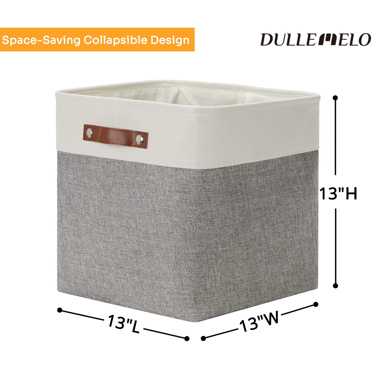 DULLEMELO Collapsible Bundle Baskets 4 Cube Baskets 13"x13"x13" + 6 Small Baskets 11.8"x7.9"x5.1"(White&Grey