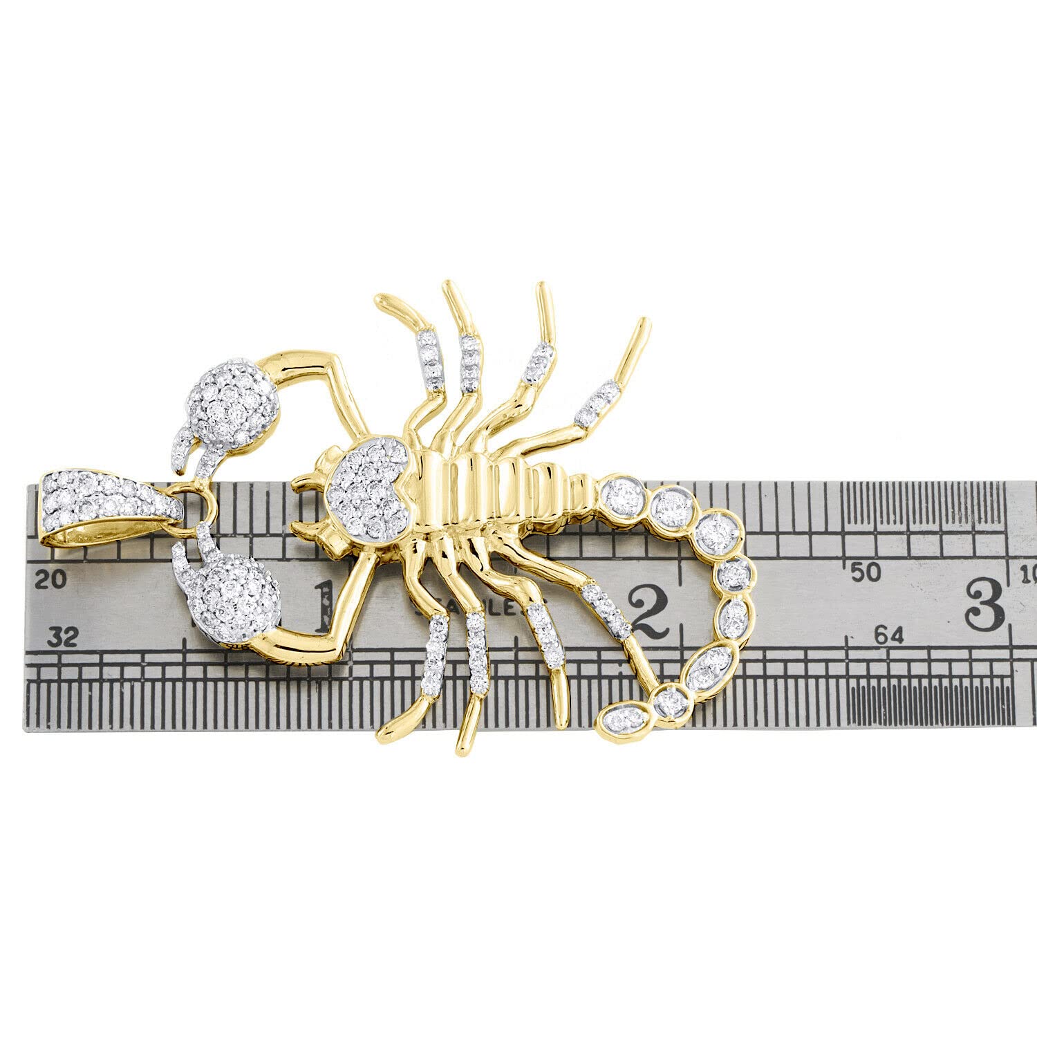 DTJEWELSS 10K Yellow Gold Finish Round Cut Diamond Statement Scorpion Pendant 2.20" Charm 1.75 CT.