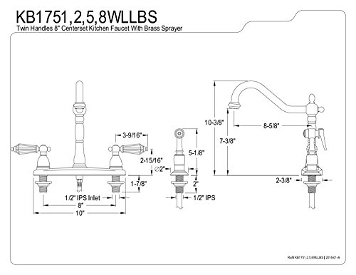 Kingston Brass KB1758WLLBS 8" Centerset Kitchen Faucet with Brass Sprayer, 8-5/8" in Spout Reach, Brushed Nickel