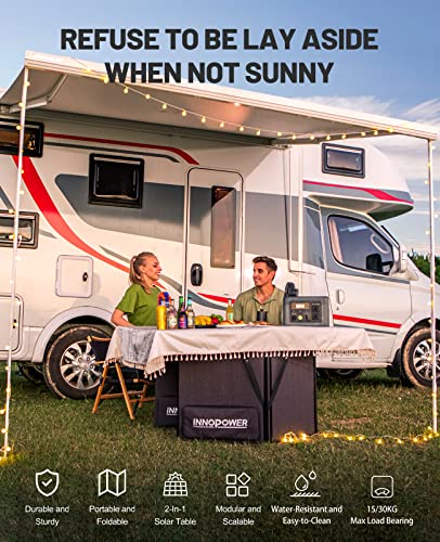 Innopower S100 2 in 1 Solar Panel Table, 100W Portable for Power Station with 20-70°Adjustable Kickstand, 15KG Bearing Foldable Splicable Table Camping RVs or Backyard Use