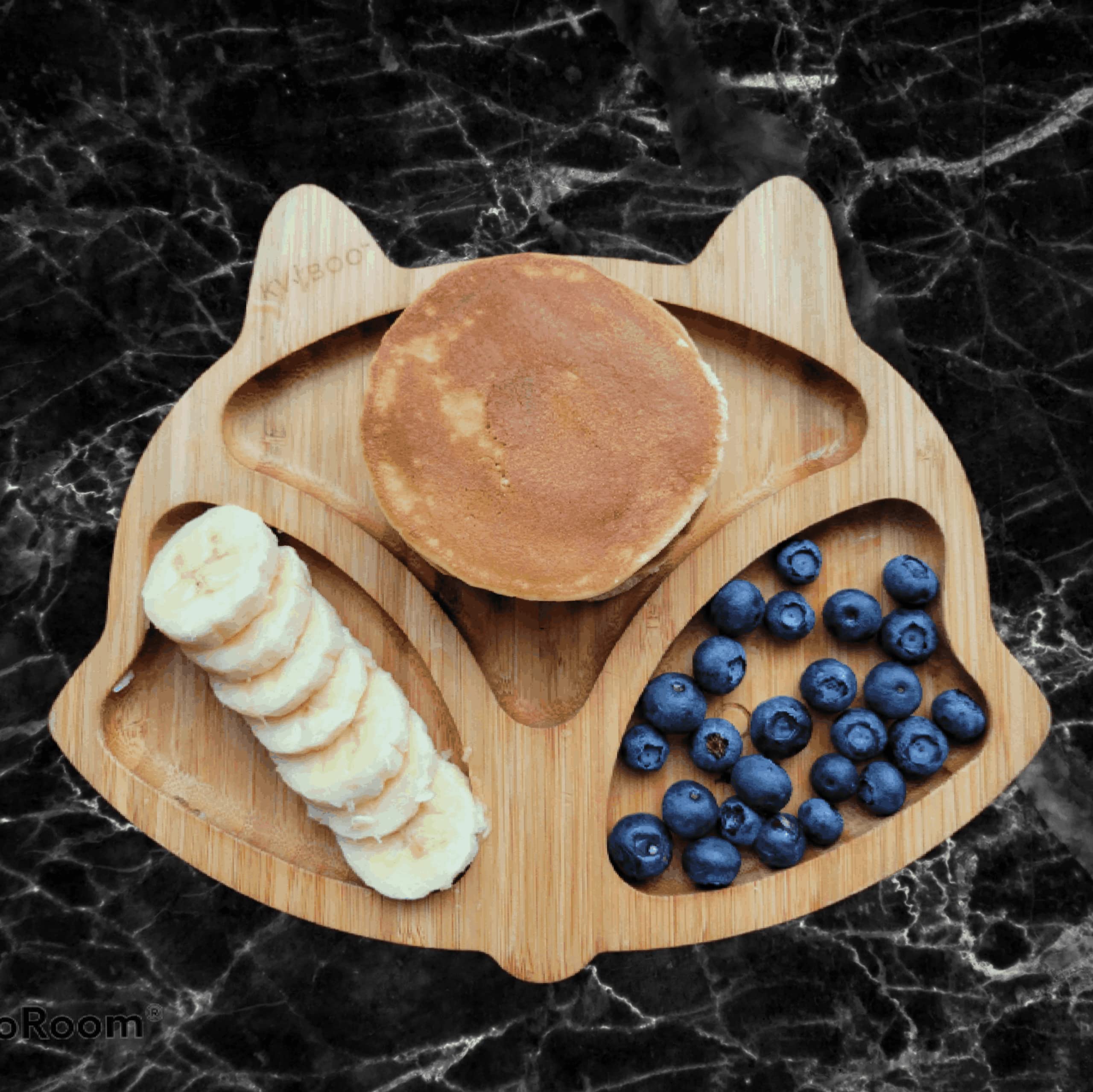 KviBoo Fox Bamboo Suction Plate for babies, toddlers, kids - Mess free eating (Blue)