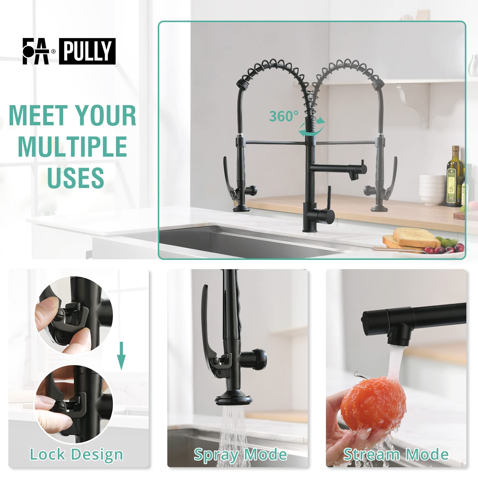Fapully Black Kitchen Faucet,Commercial Pull Down Kitchen Sink Faucet with Sprayer