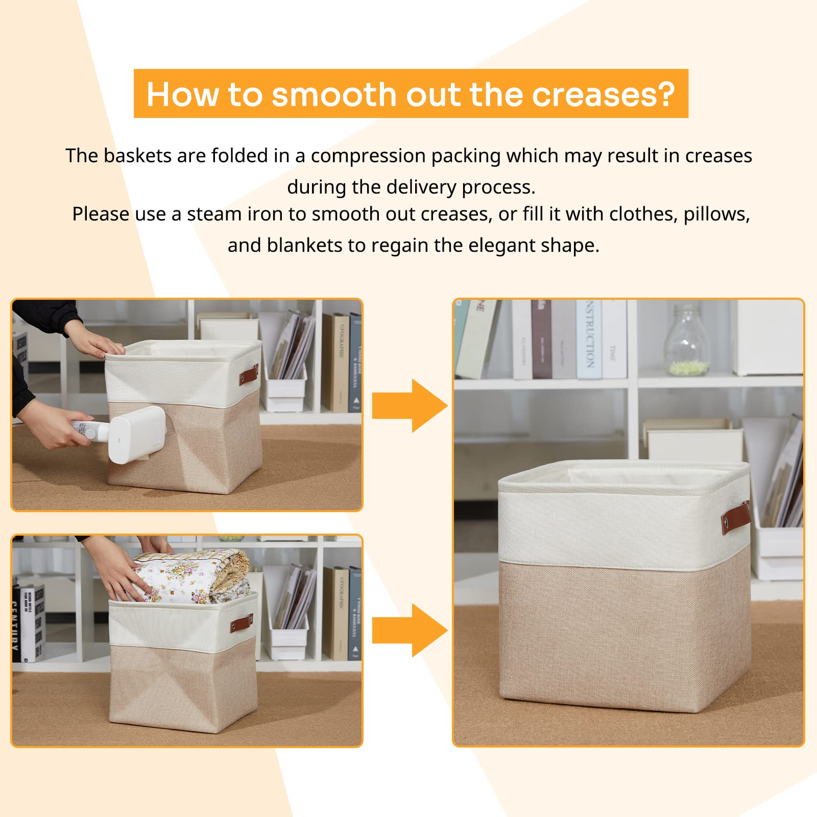 DULLEMELO Collapsible Bundle Baskets 4 Cube Baskets 11"x11"x11" + 6 Small Baskets 11.8"x7.9"x5.1"(White&Khaki)