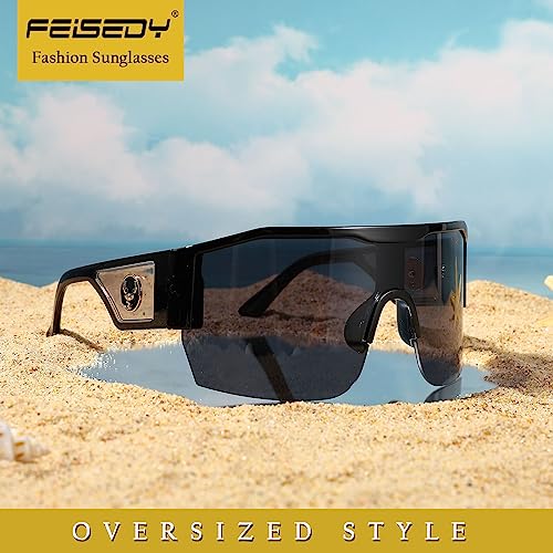 FEISEDY Oversized Square One Piece Frameless Stylish Sunglasses Women Men Luxury Shades B4043
