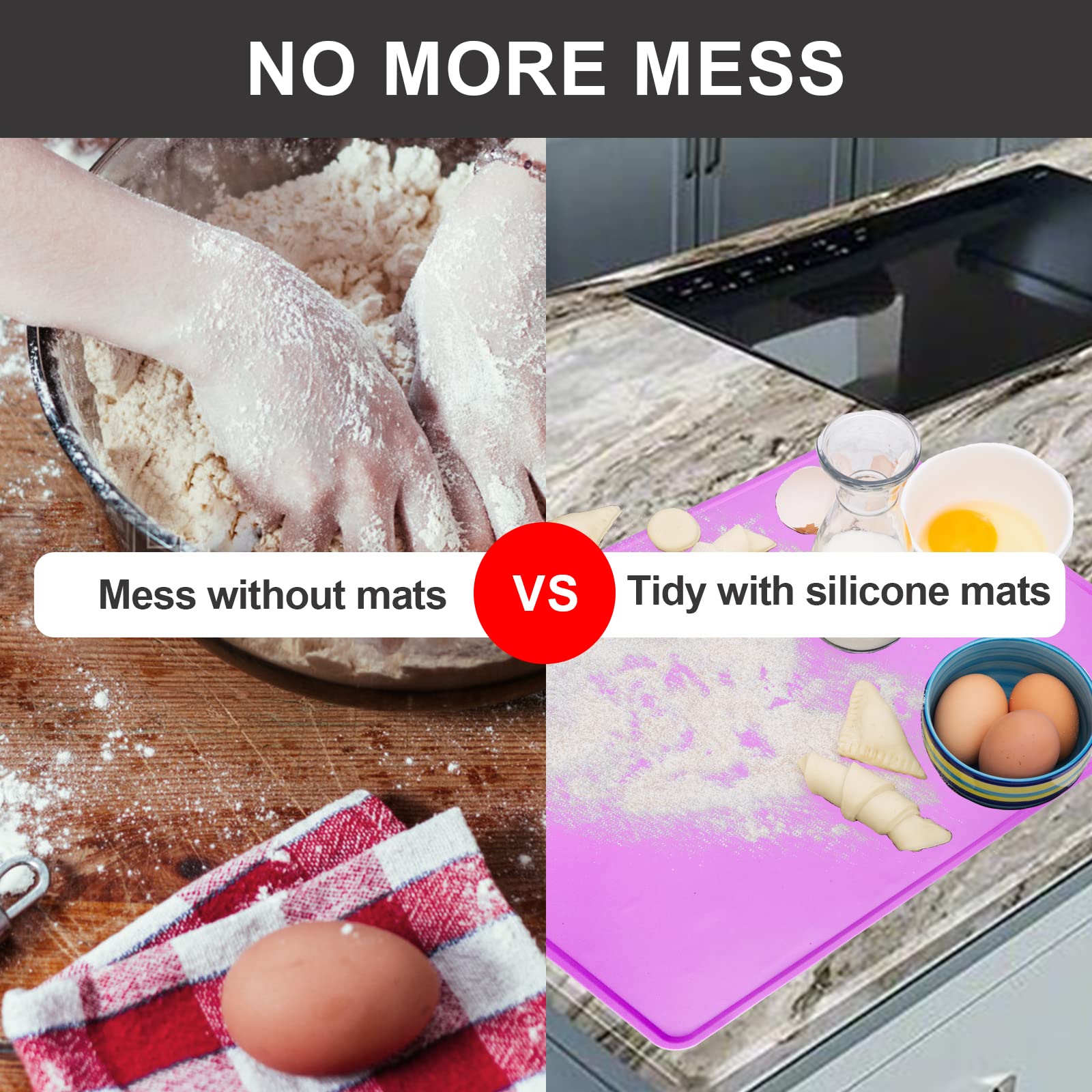 KVK 20×16in Large Silicone Placemats for Adults Babies Toddlers Kids - Food-Grade Silicone Table Mat - Universal for Kitchen Countertop Pastry Rolling Dough 2Pack Cool Grey