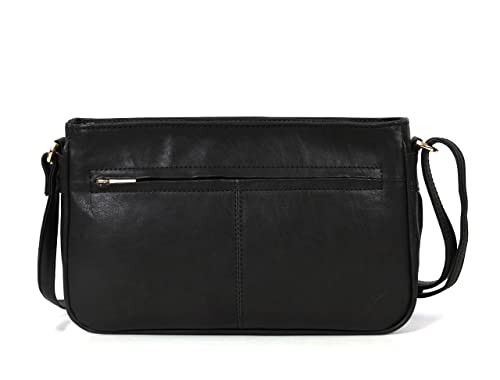 Double Zip Small Crossbody Bag Leather Shoulder Bag for Women Medium Lightweight Purse Top Zipper Multiple Pocket (Raven)