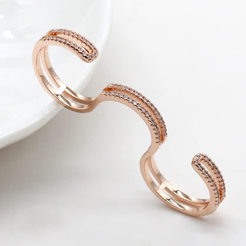 Exquisite micro-inlaid three-finger women's ring Adjustable size ring with AAA cubic zirconia classic women's finger ring, ins trendy and cool niche design, cool style, Metal, zircon