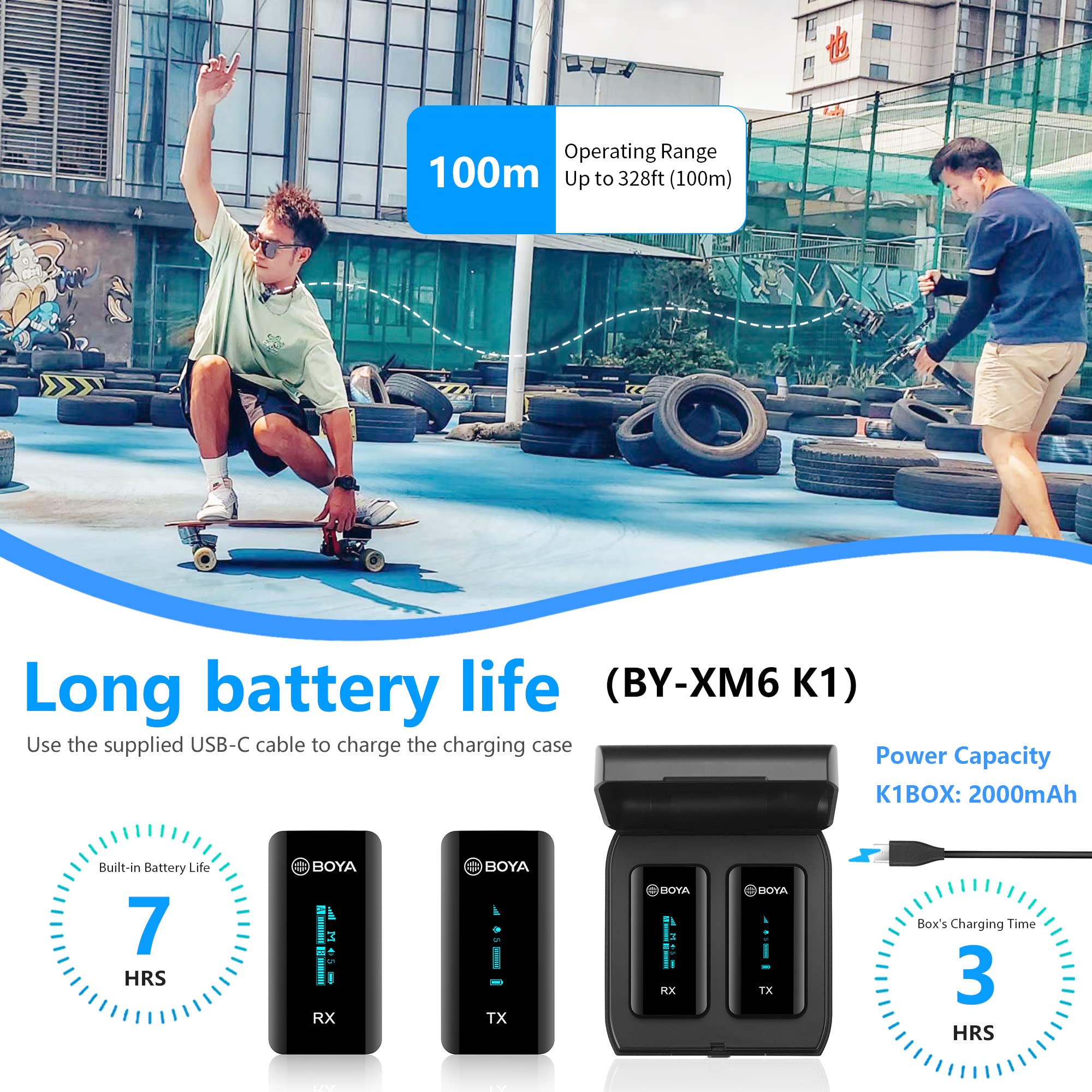 Dual Wireless microphone,BOYA BY-XM6 K2 With Charging Case Professional Lapel Mic with 1 Receiver and 2 Transmitters For Cameras Camcorders Smartphones Vlog YouTube TikTok Live Stream Video Recording