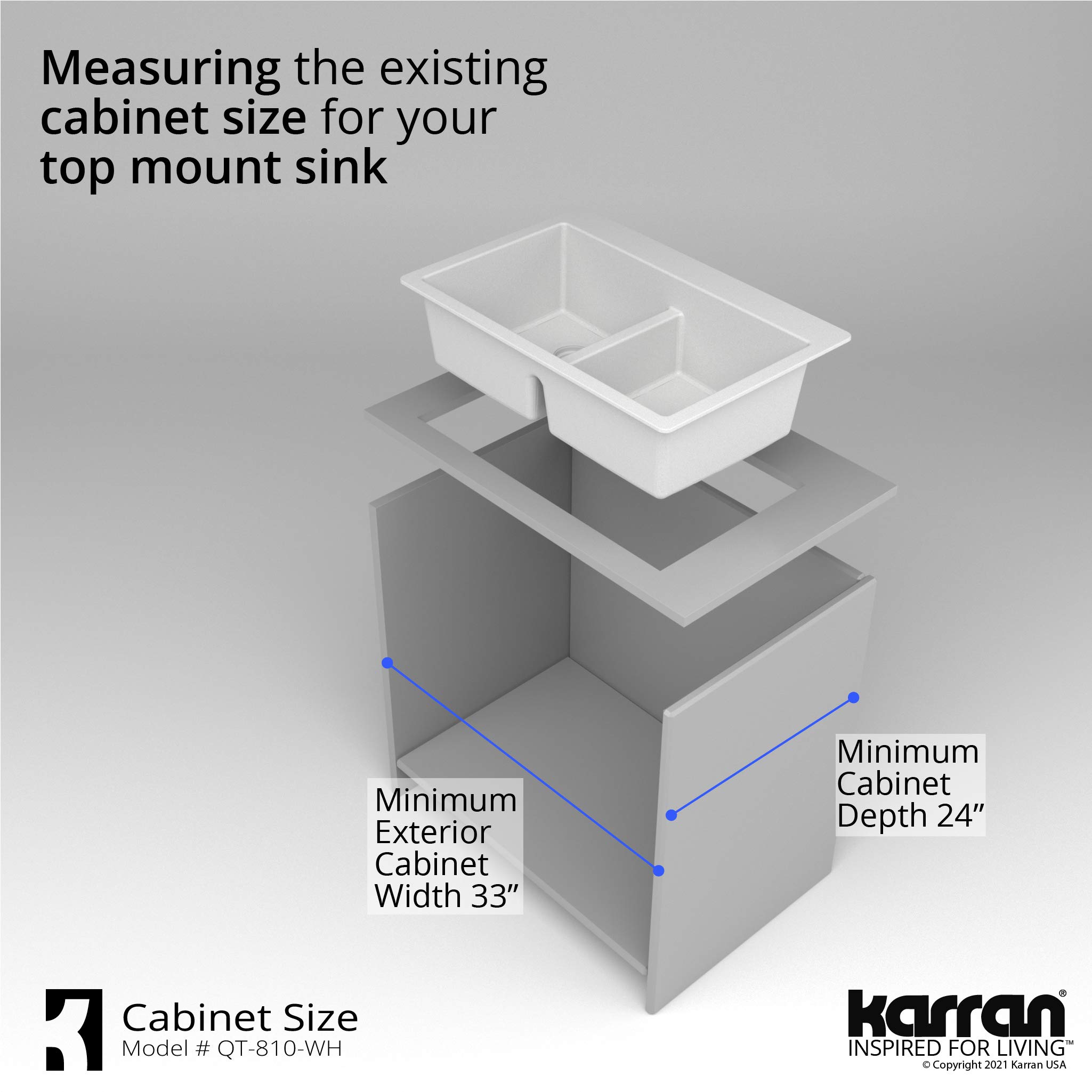 Karran QT-810 33" Top Mount Double Equal Bowl Quartz Kitchen Sink in White