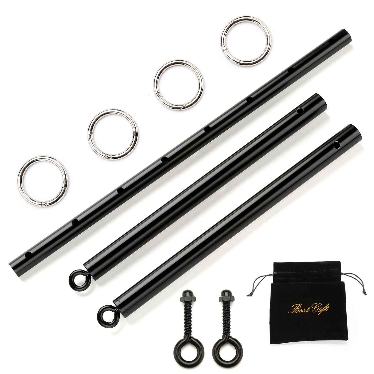 EXREIZST 3 in 1 Spreader Bar with 4 Leather Straps Set Adjustable Bar Training Tools Set, Black