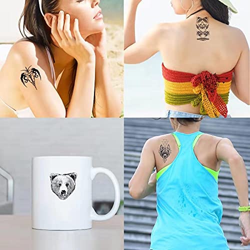 Hotoyannia 82 Sheets Large-Size Black Temporary Tattoos Stickers, Includes 10 Large-Size Fake Tattoos That Look Real and Last Long, Halloween Tattoos Include Wolf Lion Tiger Skeleton Skull Tattoos
