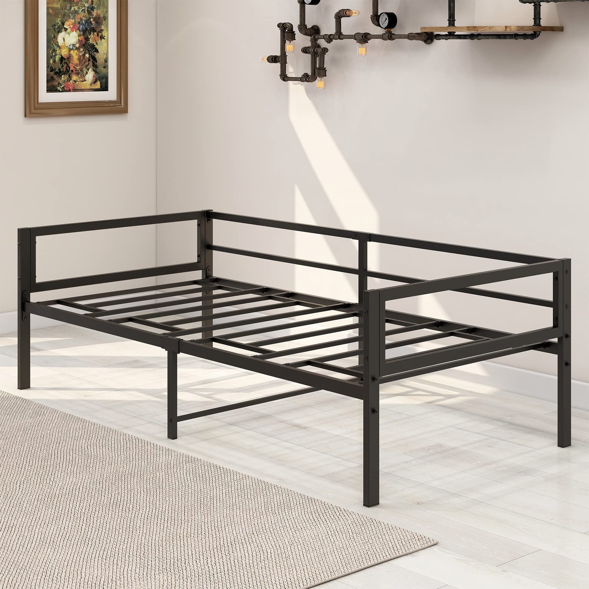 DUMEE Twin Daybed Frame with Storage, Multifunctional Mattress Foundation/Day Bed Sofa with Headboard, Reinforced Support, No Box Spring Needed, Twin, Black