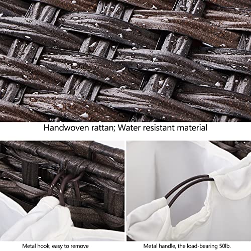 Laundry Hamper with 3 Removable Liner Bags; 132L Handwoven Rattan Laundry Basket with Lid & Heightened Feet; Clothes Hamper with Side Handles; Laundry Sorter with 3 Separate Sections (Brown)