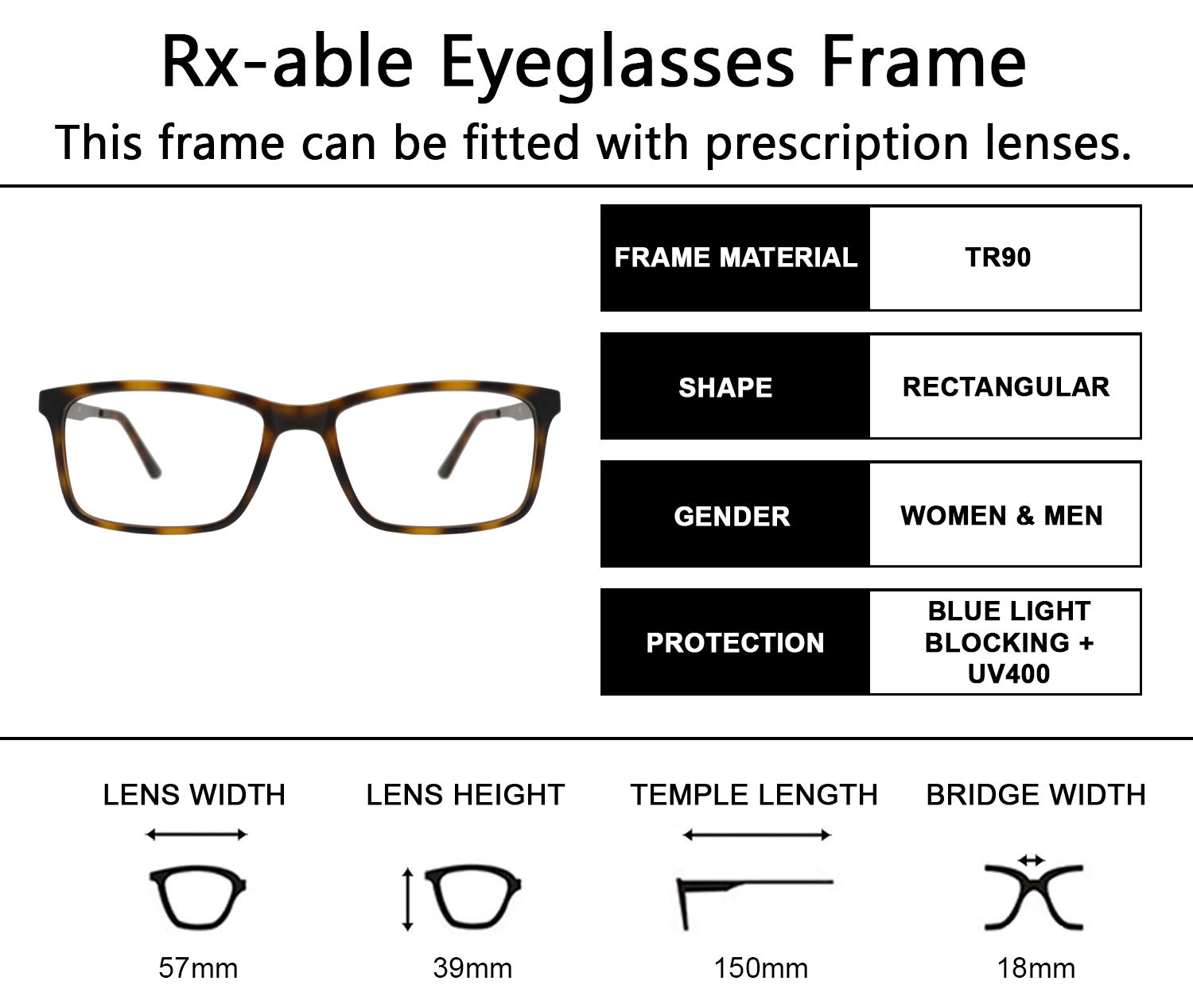 Fashion Eyelinks Blue Light Blocking Glasses UV Protection, Computer Gaming Rx-able Optical TR90 Frame with Spring Hinge Men Women - Matte Black