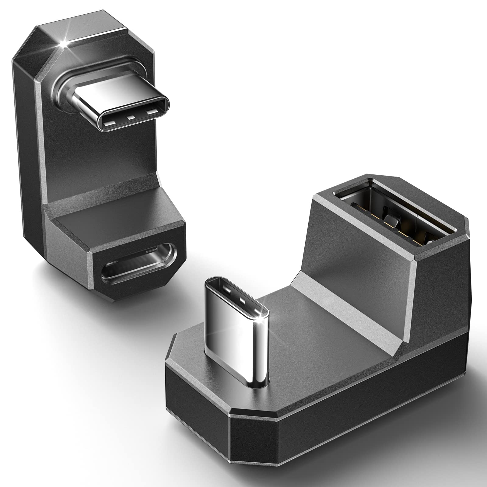 JSAUX 180° USB-C to USB Adapter 2 Pack, 180 Degree Angle USB-C Male to USB-C Female USB-C 3.1/PD 100W and Type-C Male to USB-A Female Adapter, Compatible with Steam Deck/ROG Ally/Laptop/Tablet/Phone