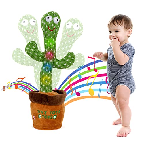 Tiny Tots Toys Dancing Cactus Mimicking Toy for Baby - Talking Cactus That Mimics and Sings - 125 Songs 35 Nursery Rhymes for Toddlers and Up | Repeats, Mimics and Wiggles with Dazzling LED Lights