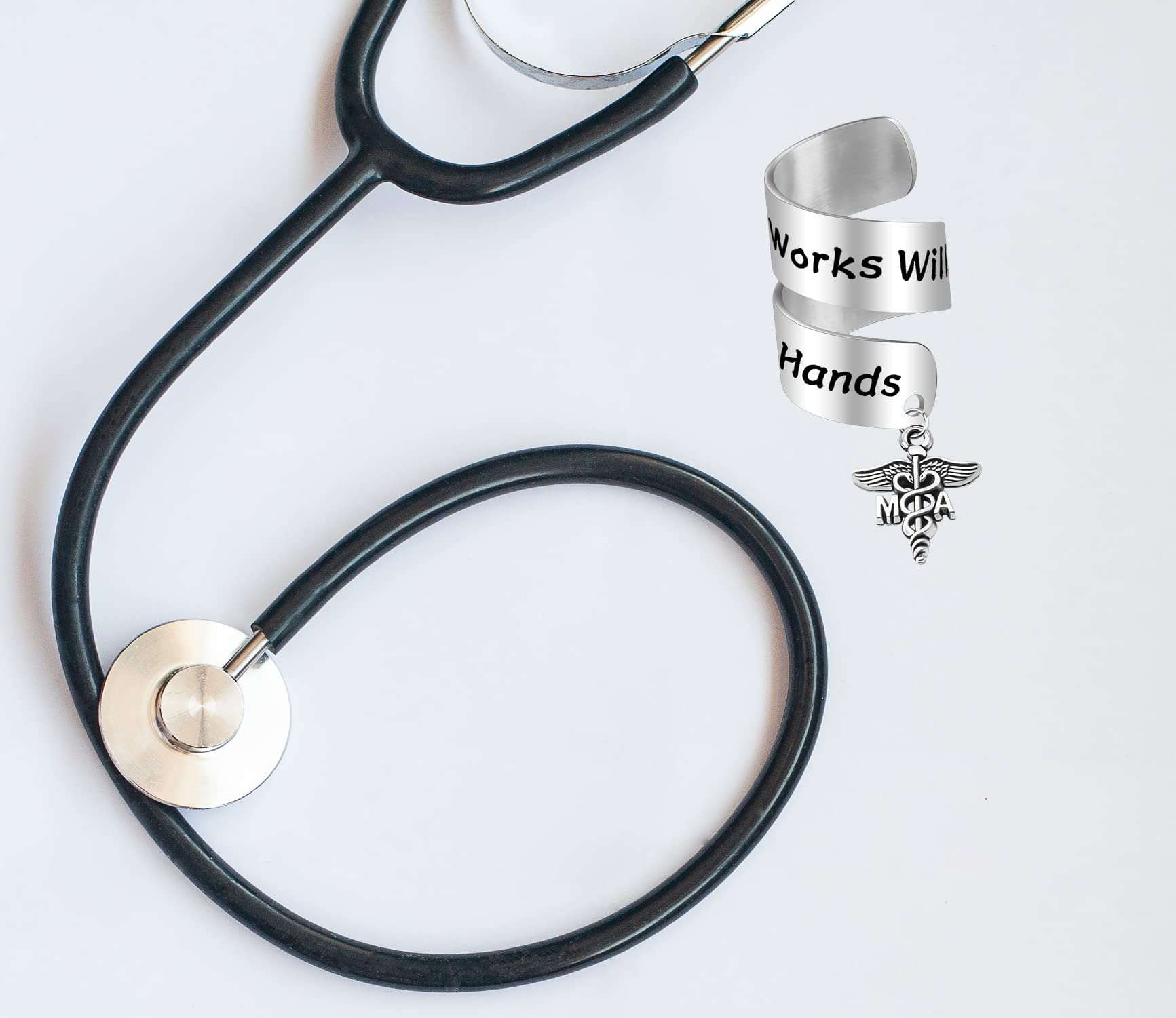 HOLLP Medical Assistant Gift Therapy Jewelry She Works Willingly Stethoscope ID for Healthcare Worker (MA)