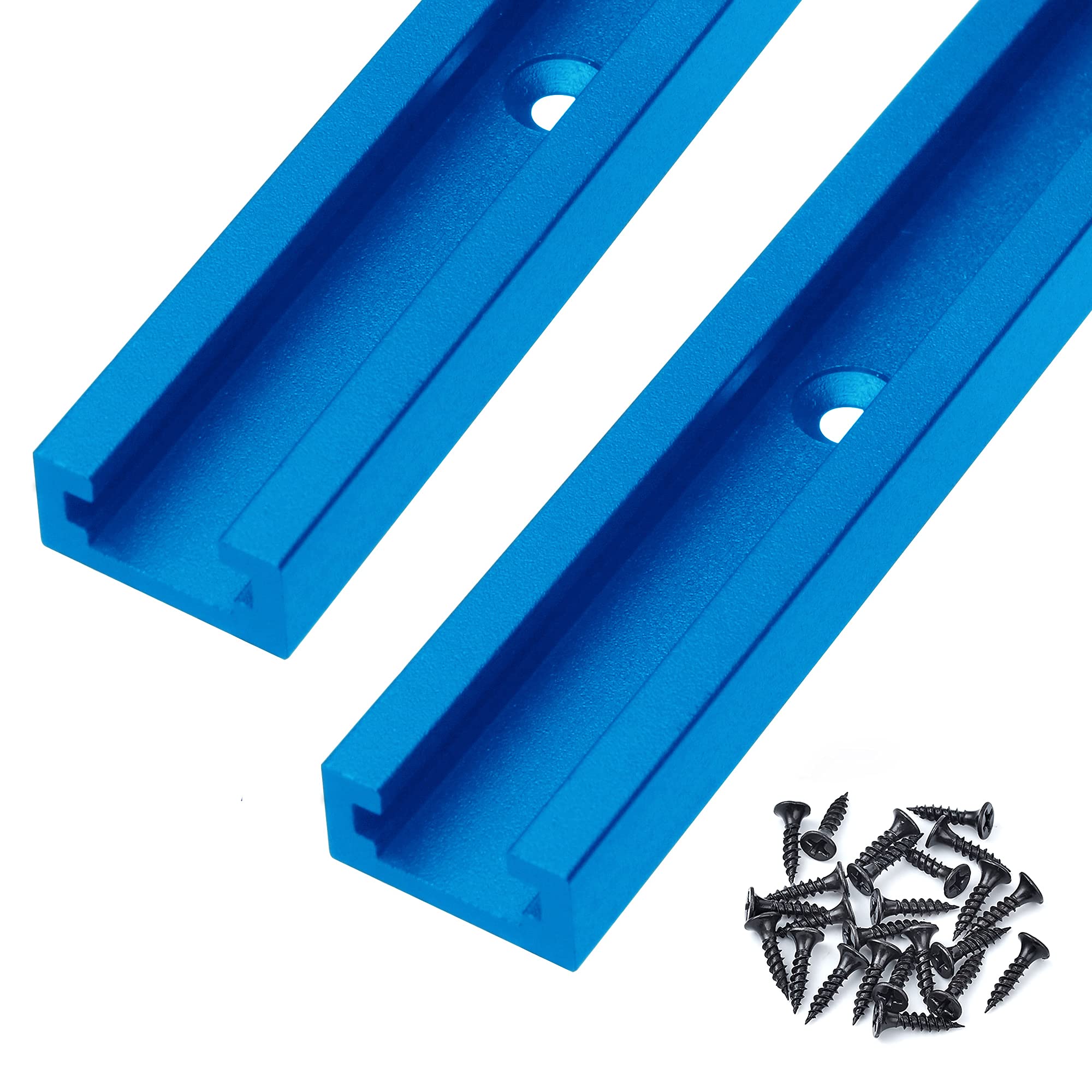 HOTTARGET Aluminum 48 Inch T-Track with Wood Screws–Double Cut Profile Universal with Predrilled Mounting Holes -Woodworking and Clamps–Frosted Surface Anodized - 2 PK (Blue)