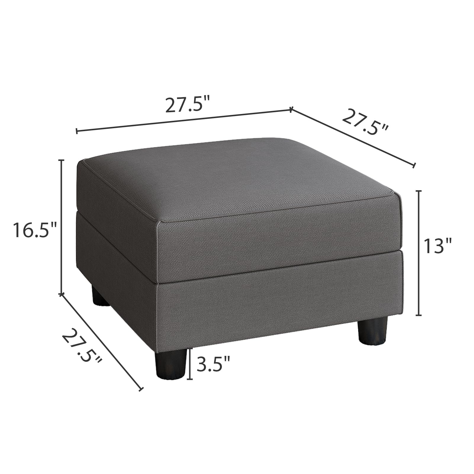LLappuil Modular Sectional Storage Couch Ottoman Seats,Storage Ottoman Footrest Modules for Customizable Sectional Sofa, Breathable Solft Fabric, Washable, Removable, Dark Grey