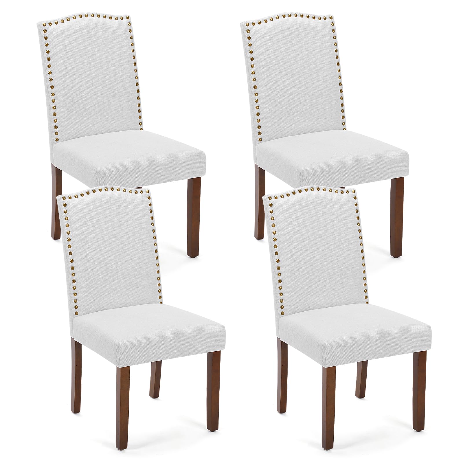 DUMOS Dining Chairs Set of 4, Fabric Dining Room Chairs, Upholstered Parsons Chairs with Nailhead Trim & Wood Legs, Kitchen Side Chair for Dining Living Room,Bedroom - Grey