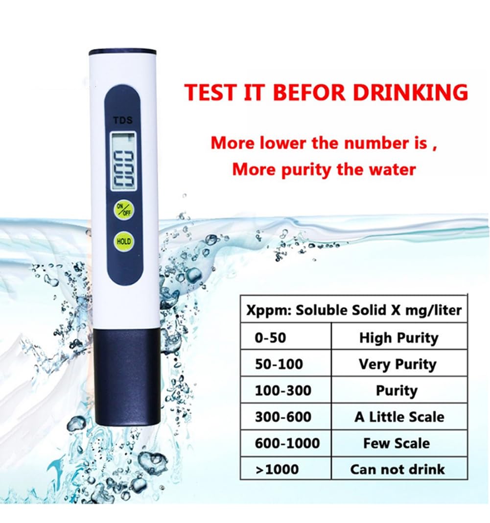 TDS Meter Digital Accurate Water Quality Testing Tool for Aquariums, Pools, and Hydroponics Drinking Water, Aquariums, Hydroponics, 0-9990 ppm Measuring Range, 1 ppm Increments, 2% Readout Accuracy