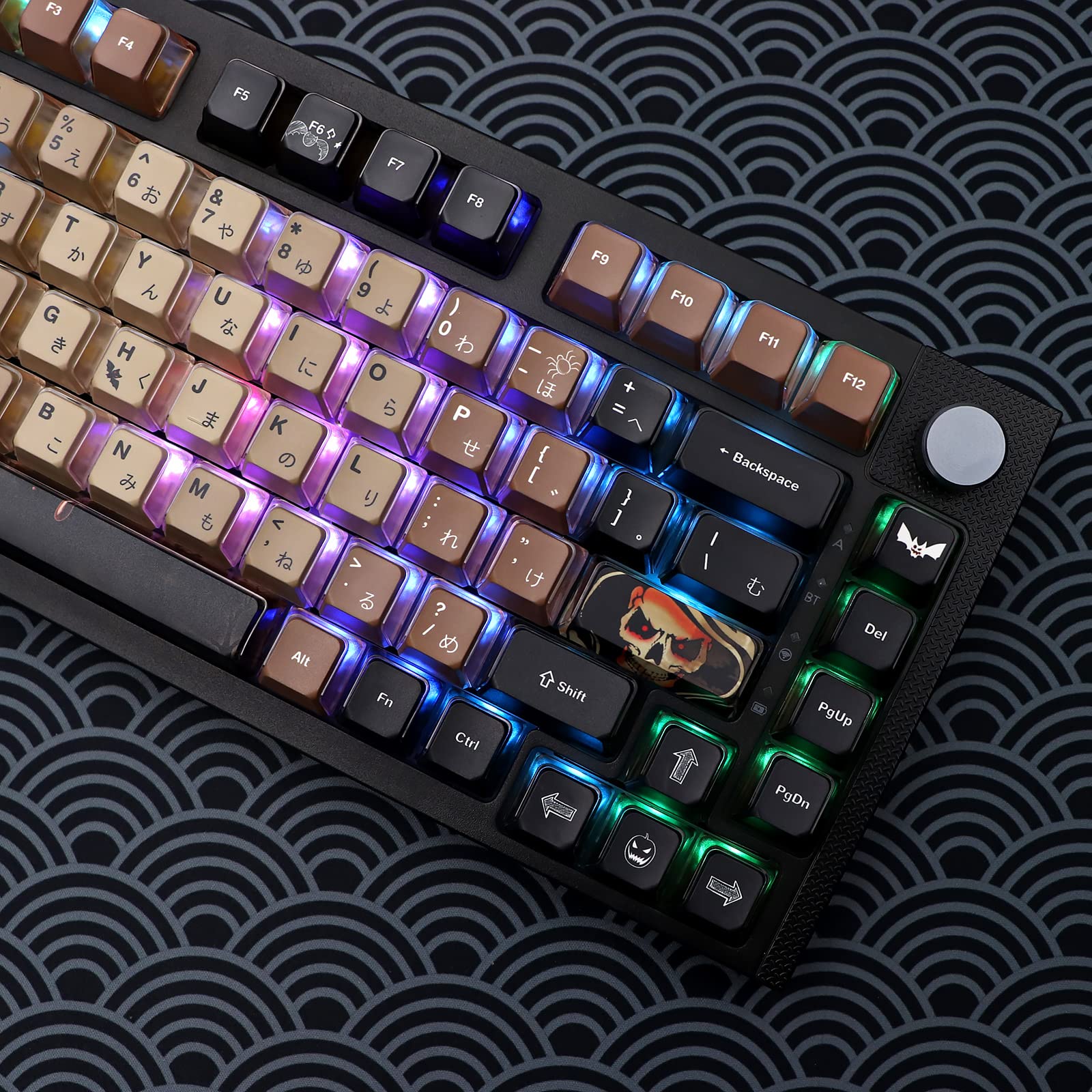 JSJT Halloween Keycaps 150 Keys Triple Side Transparent Japanese keycaps PBT Shine Through Keycaps OEM Profile Custom Keycap Set Suitable for 61/64/87/104/108 Cherry MX Switch Mechanical Keyboard