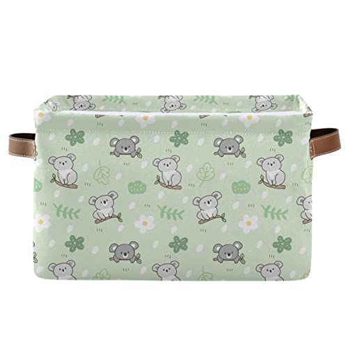Kigai Collapsible Storage Basket with Handles, Cartoon Koala Canvas Fabric Storage Bins Toys Clothes Organizer for Bedroom, Nursery, Shelves, Closets (2PACK)