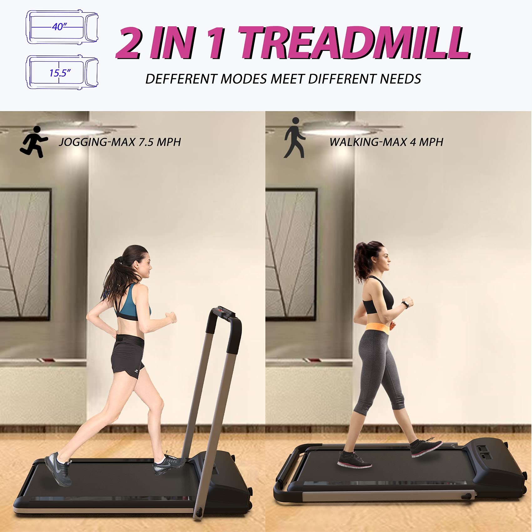 Estleys 2 in 1 Folding Under Desk Treadmill, Electric Portable Treadmill 2.25HP, Compact Treadmill, Mini Treadmill, Slim Treadmill Dual LED Display & Remote Controller, Installation-Free