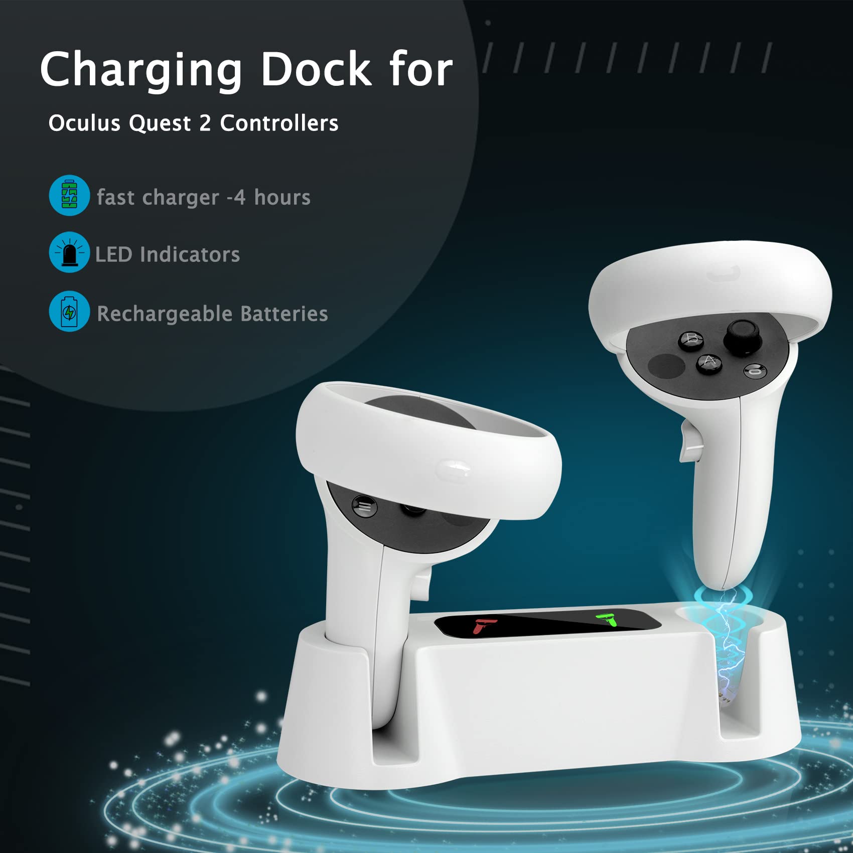 Gorliskl Charging Dock for Oculus Quest 2 Touch Controllers,VR Accessories Charging Station for Quest 2 Controllers,Handle Display Holder Mount Station with 2 Rechargeable Batteries and USB-C Cable