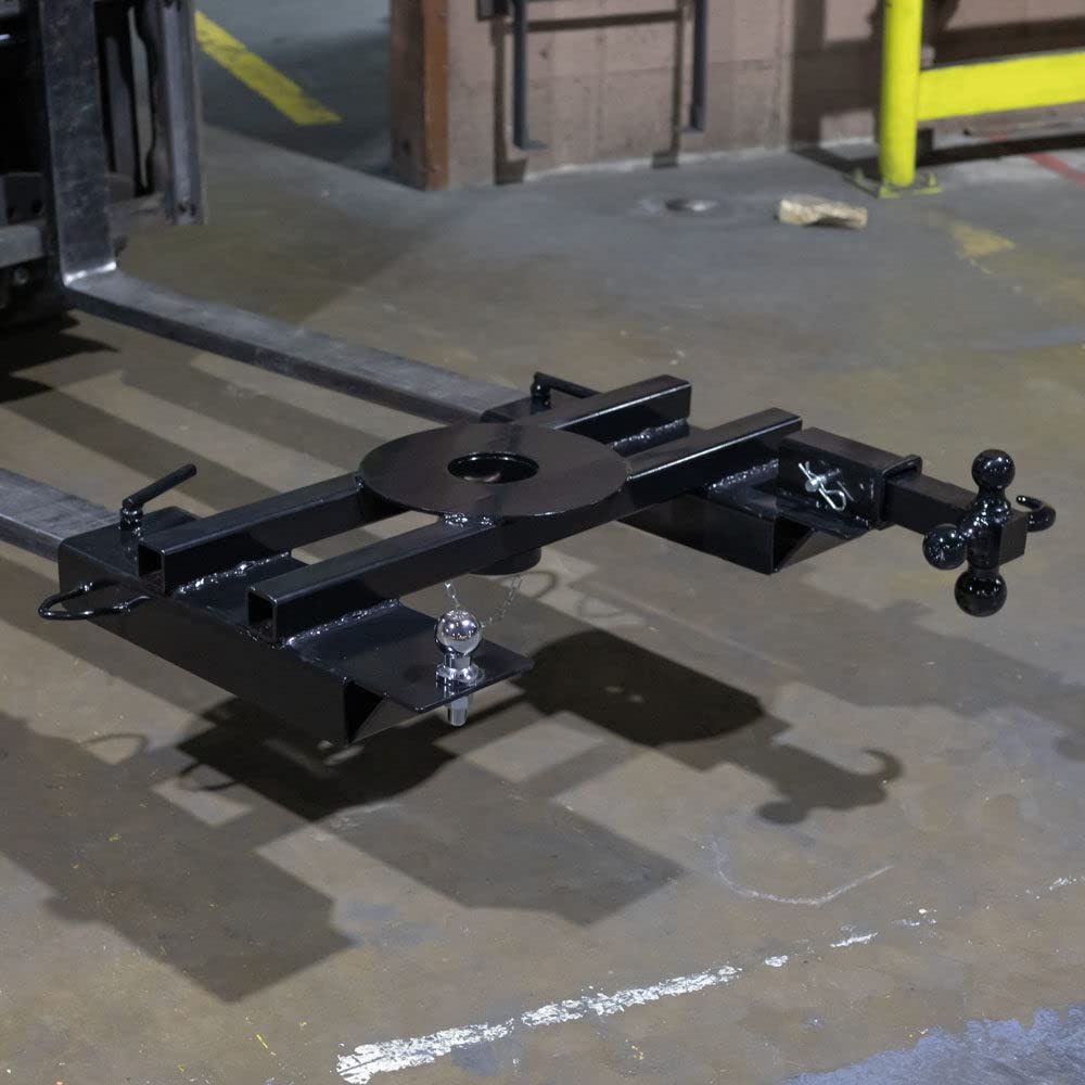 Titan Attachments 3-In-1 Forklift Mounted Hitch, 8000 LB Tow Capacity, 2" Ball Hitch, 2" Receiver Hitch, 2" Ball Kingpin Hitch Receiver, Clamp-On Fork Mount for Forklifts, Skid Steers, or Telehandlers