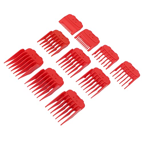 Hair Clipper Guide 10pcs, Guide Set Comb Beard and Mustache Trimmers Red Compatible Cutting Guides Attachment with Storage Box Comb Guard 1.5mm X 25mm