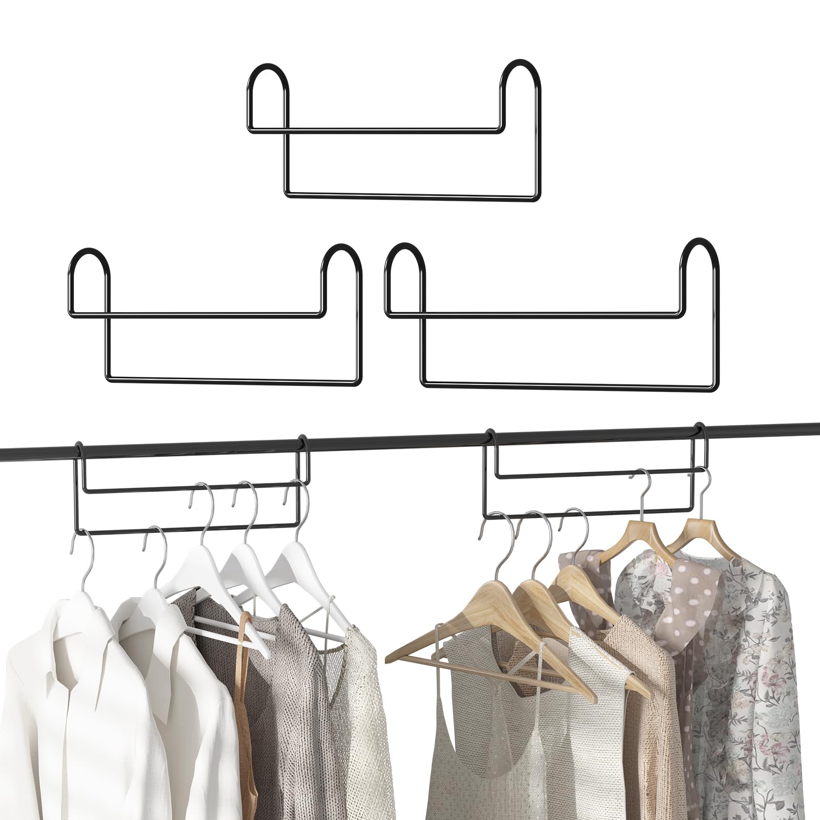 Karlliu Space Saving Hangers for Clothes: 3 Pack 12 inch Magic Hanger Closet Organizer Metal Heavy Duty Hangers for Shirt Coat Pants Skirt Sorting Storage Home Dorm Apartment Essentials - Black